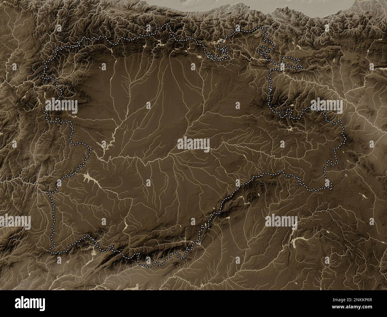 Castilla y Leon, autonomous community of Spain. Elevation map colored ...
