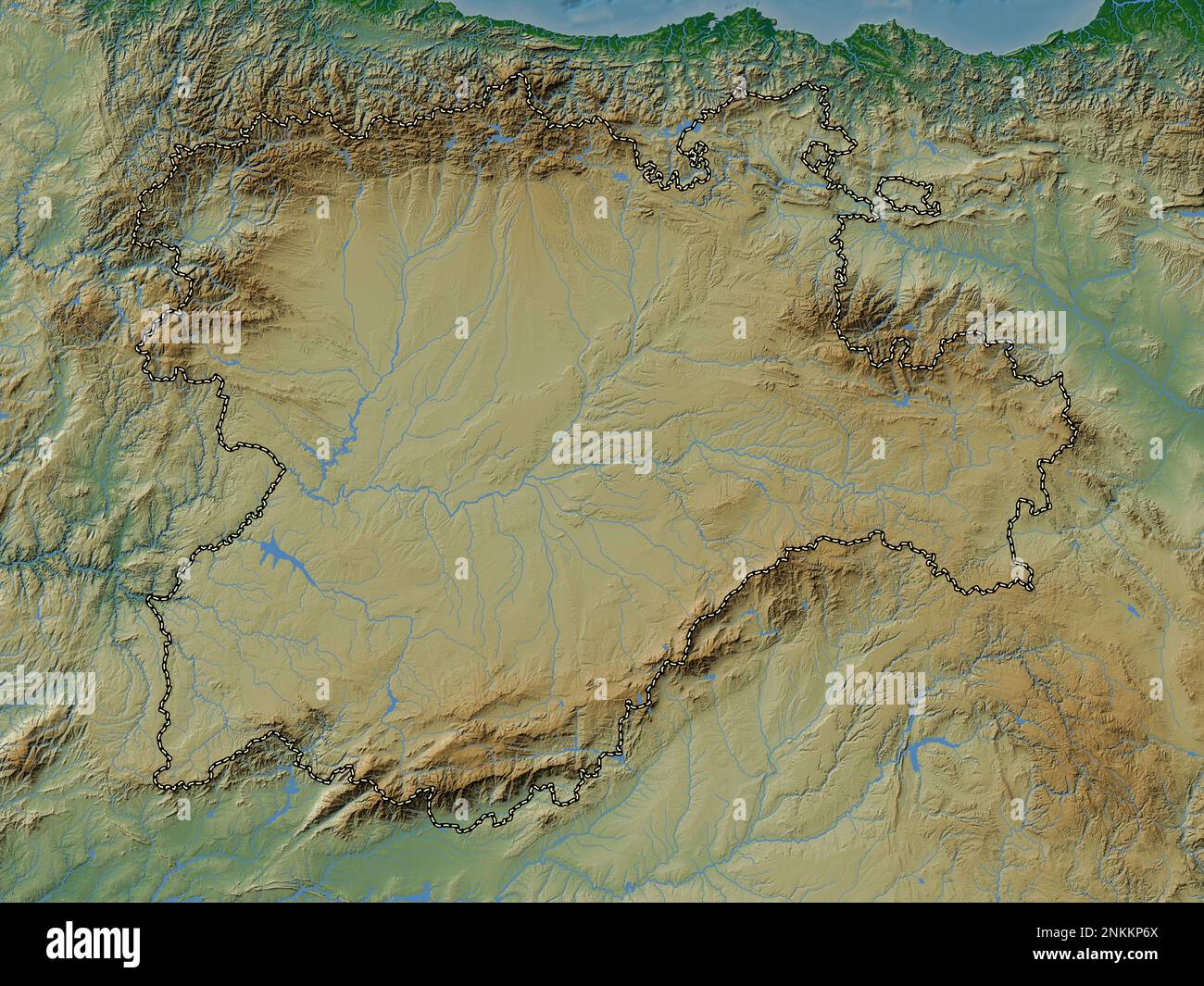 Castilla y Leon, autonomous community of Spain. Colored elevation map ...