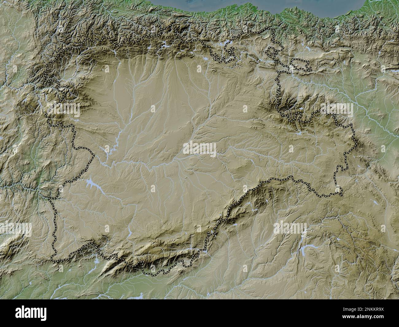 Castilla y Leon, autonomous community of Spain. Elevation map colored ...