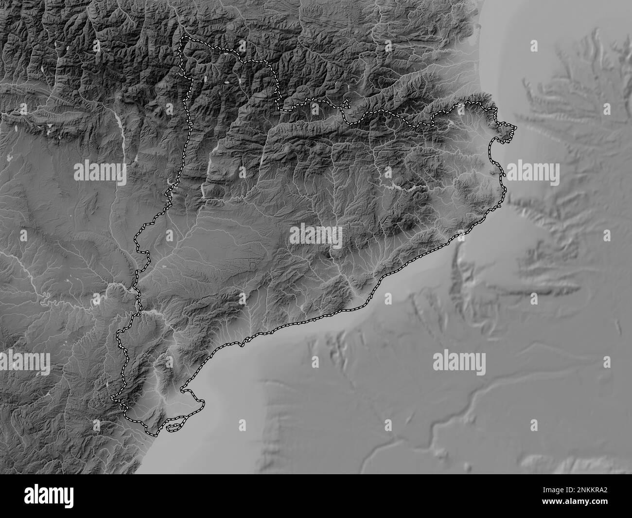 Cataluna, autonomous community of Spain. Grayscale elevation map with ...