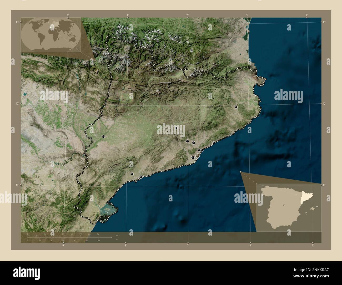 Cataluna, autonomous community of Spain. High resolution satellite map ...