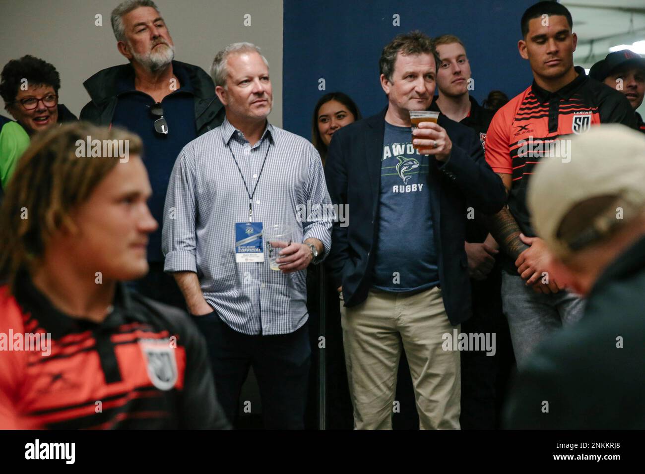 The Seawolves owners, Shane Skinner and Adrian Balfour, drink beer with ...