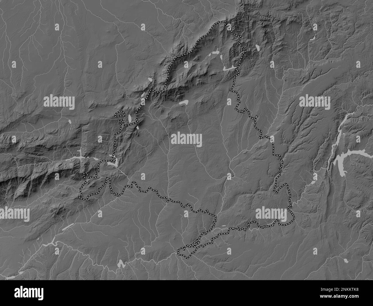 Comunidad de Madrid, autonomous community of Spain. Grayscale elevation ...