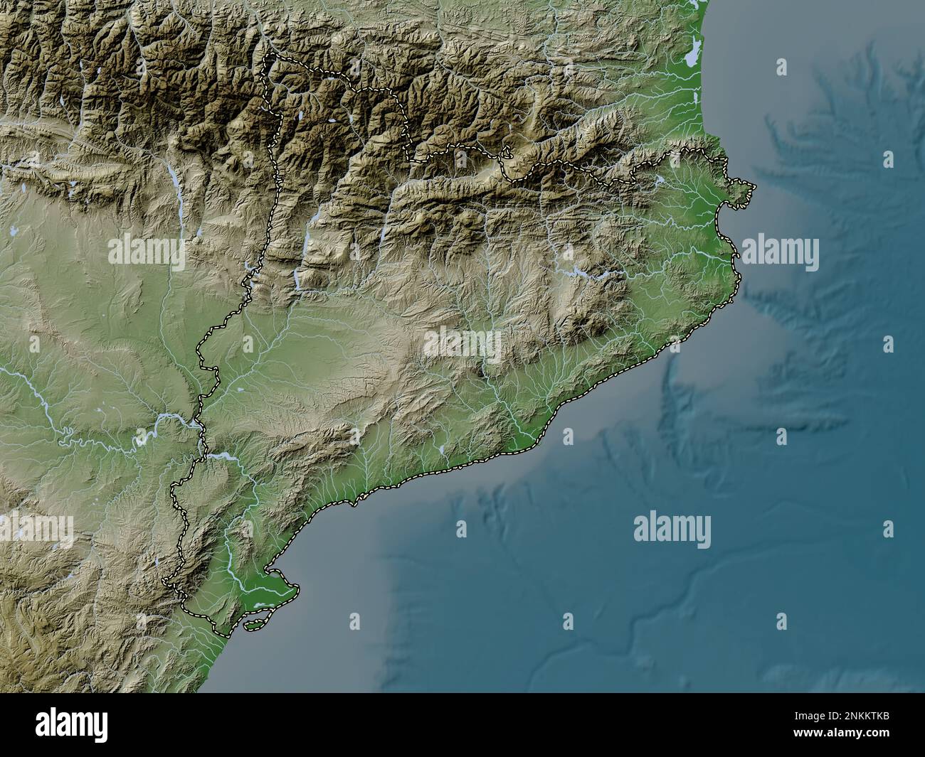 Cataluna, autonomous community of Spain. Elevation map colored in wiki ...