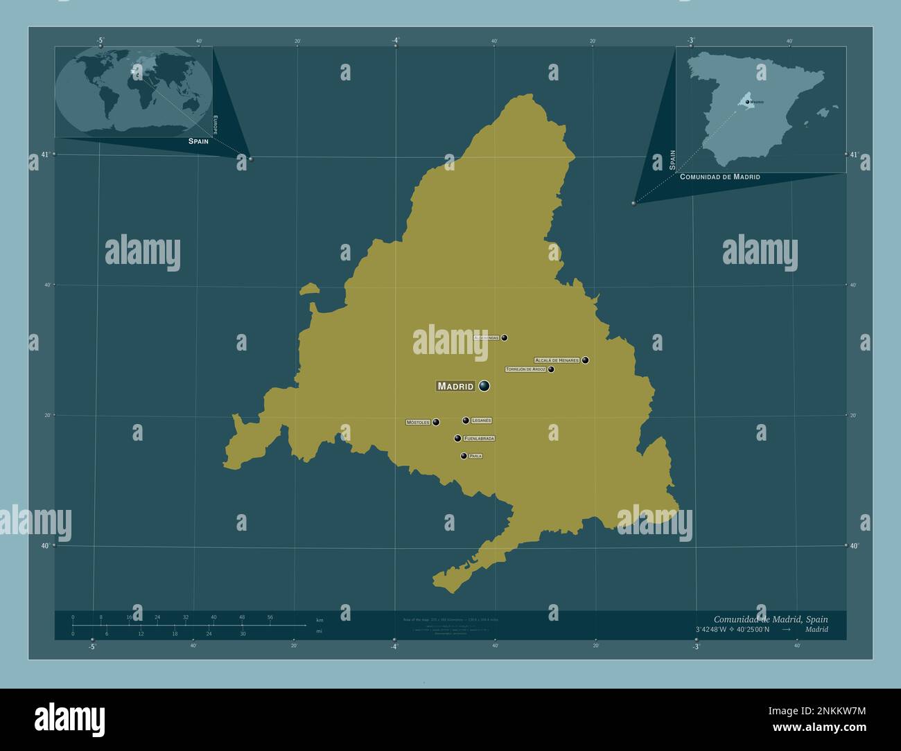 Comunidad de Madrid, autonomous community of Spain. Solid color shape ...