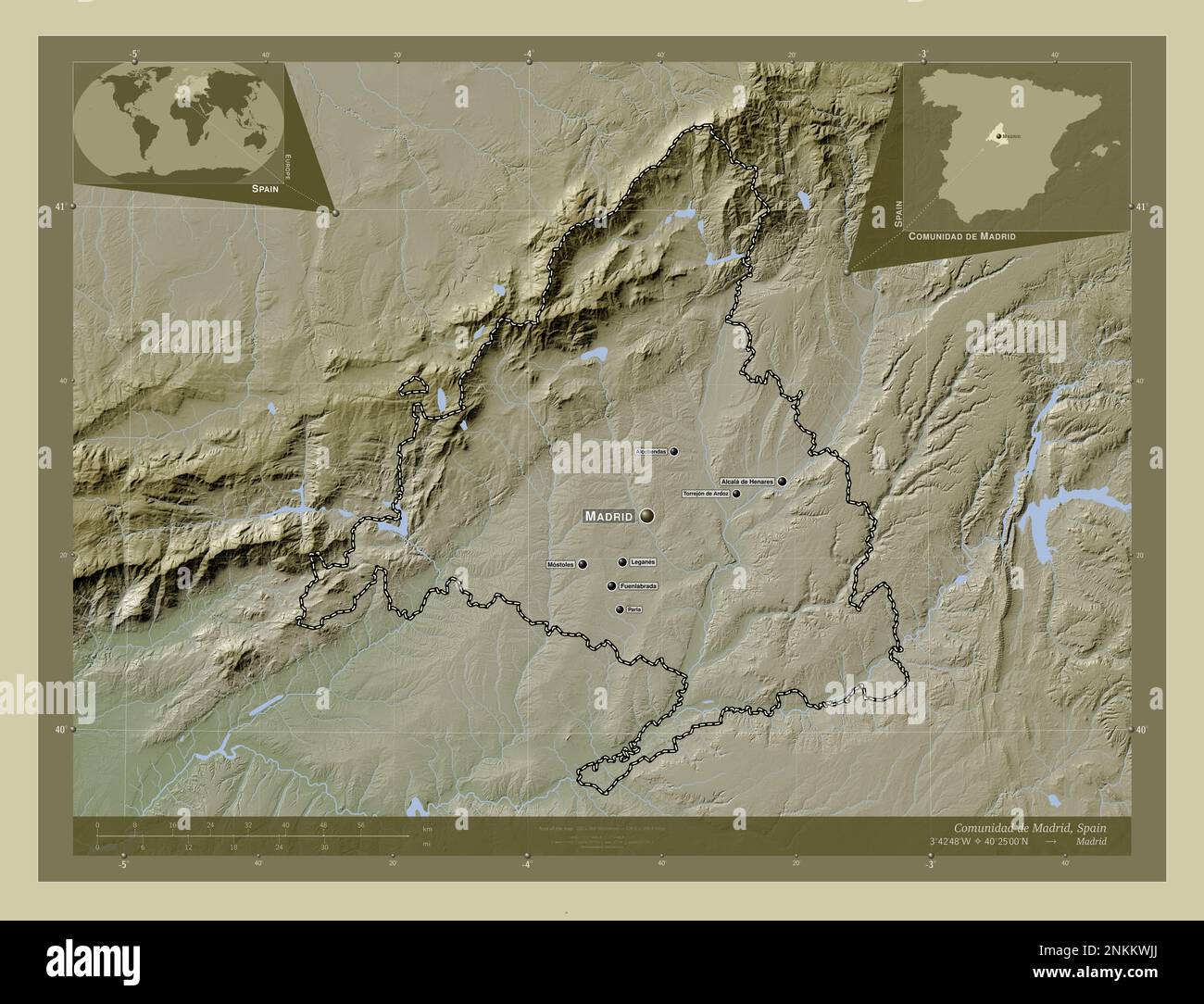 Comunidad de Madrid, autonomous community of Spain. Elevation map ...
