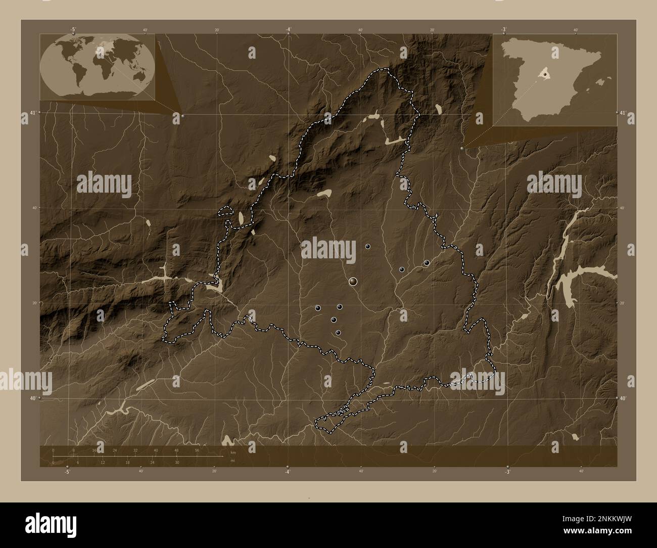Comunidad de Madrid, autonomous community of Spain. Elevation map ...