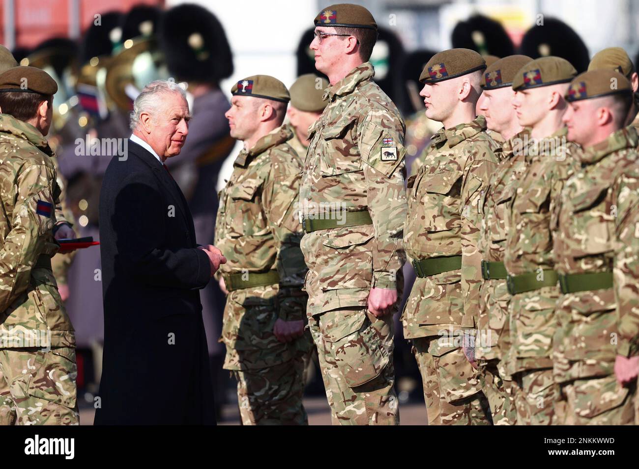 Britain's Prince Charles, as Colonel of the Welsh Guards, presents ...