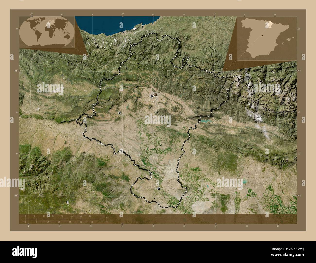 Comunidad Foral de Navarra, autonomous community of Spain. Low resolution satellite map ...