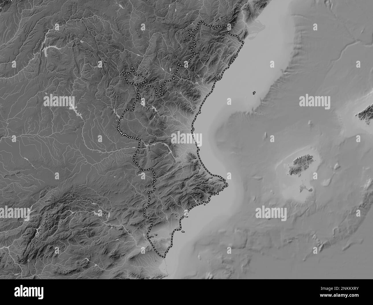 Comunidad Valenciana, autonomous community of Spain. Grayscale ...
