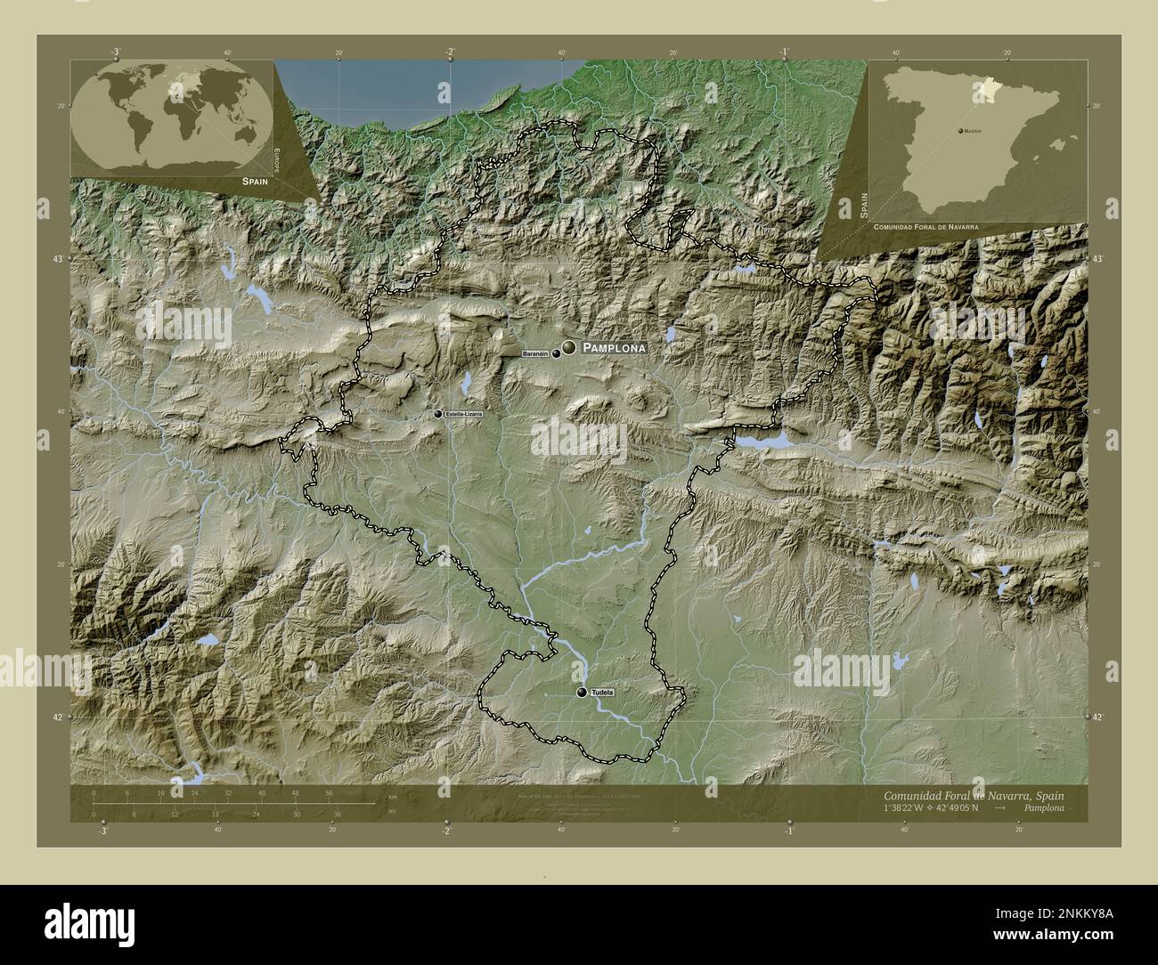 Comunidad Foral de Navarra, autonomous community of Spain. Elevation ...