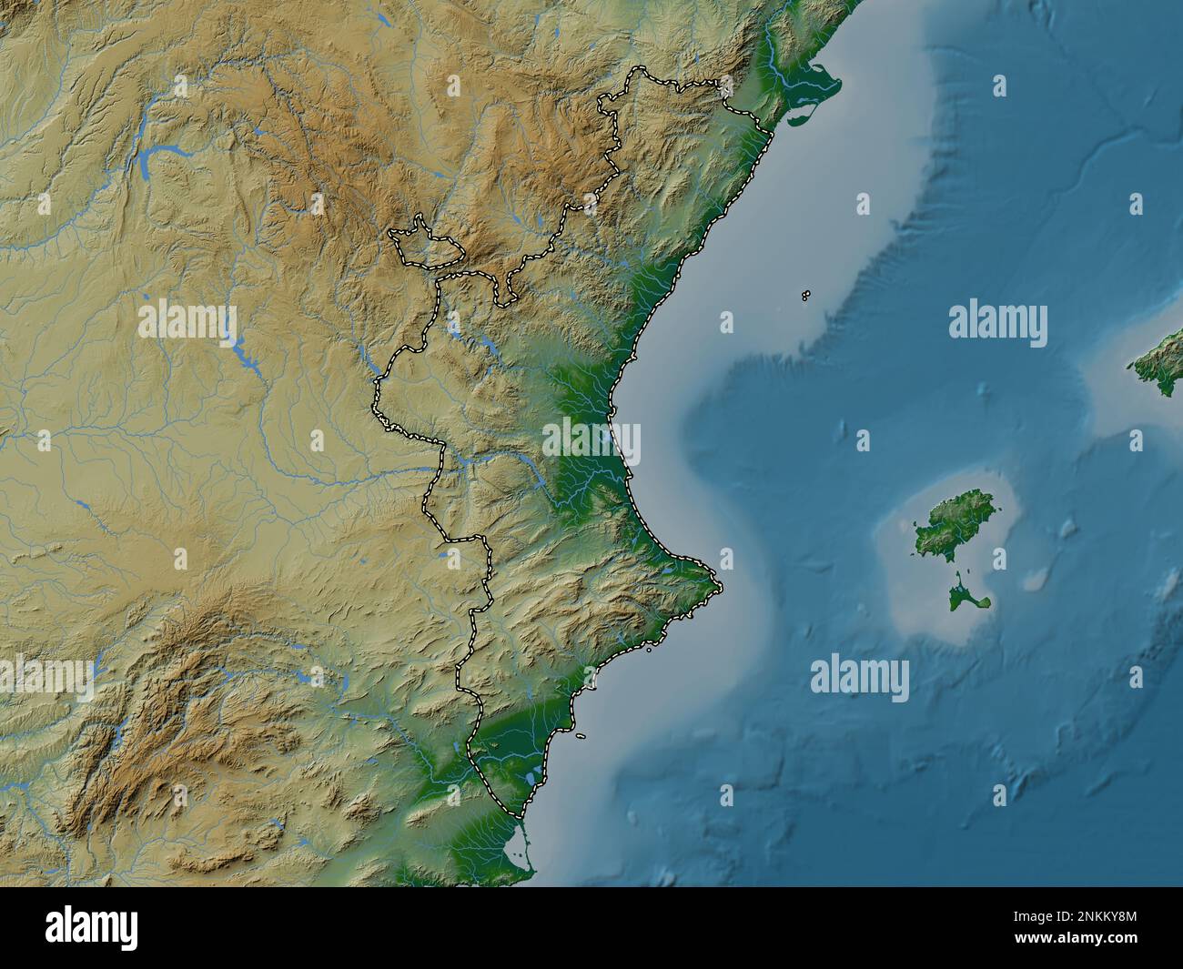 Comunidad Valenciana, autonomous community of Spain. Colored elevation ...