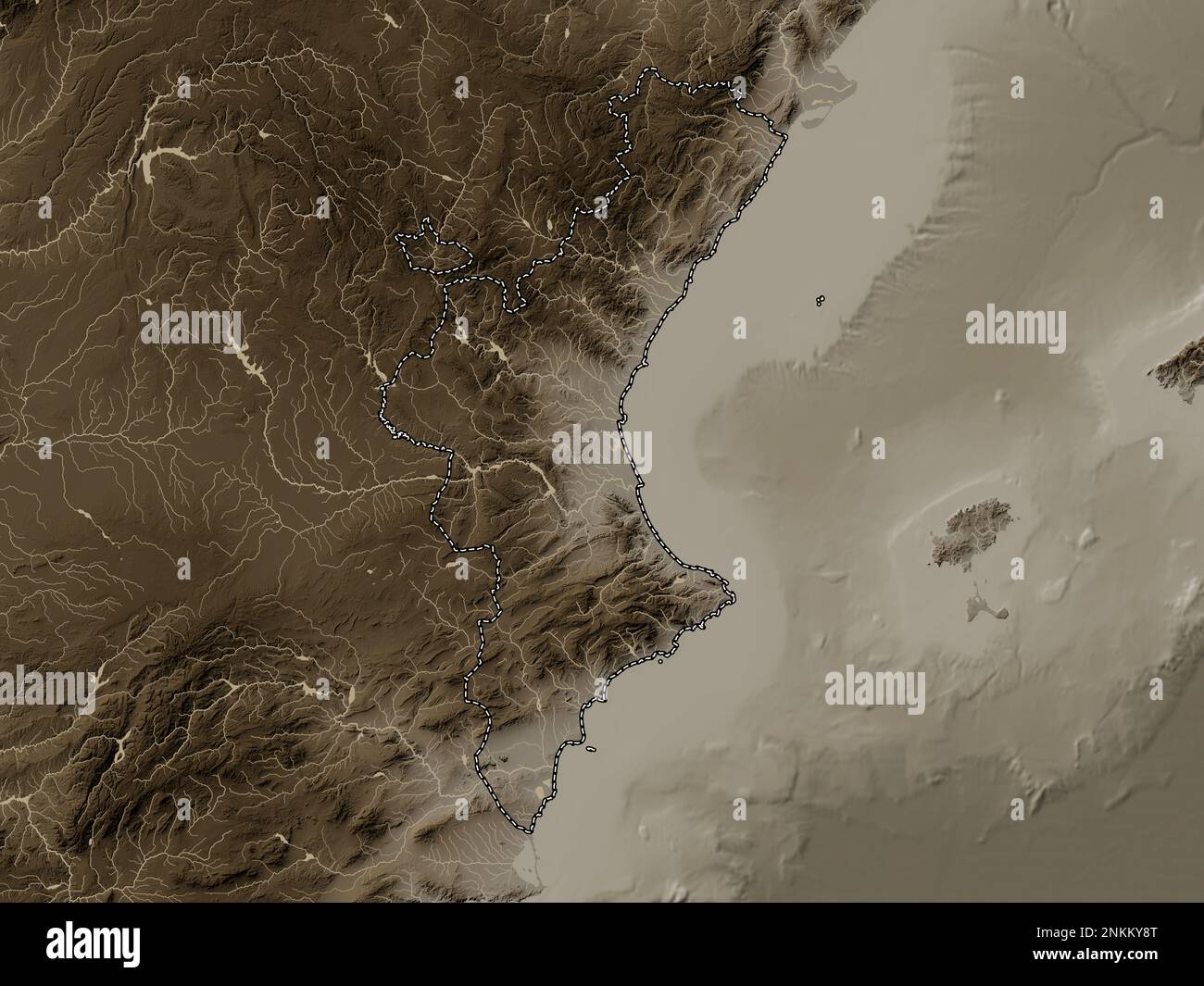 Comunidad Valenciana, autonomous community of Spain. Elevation map ...