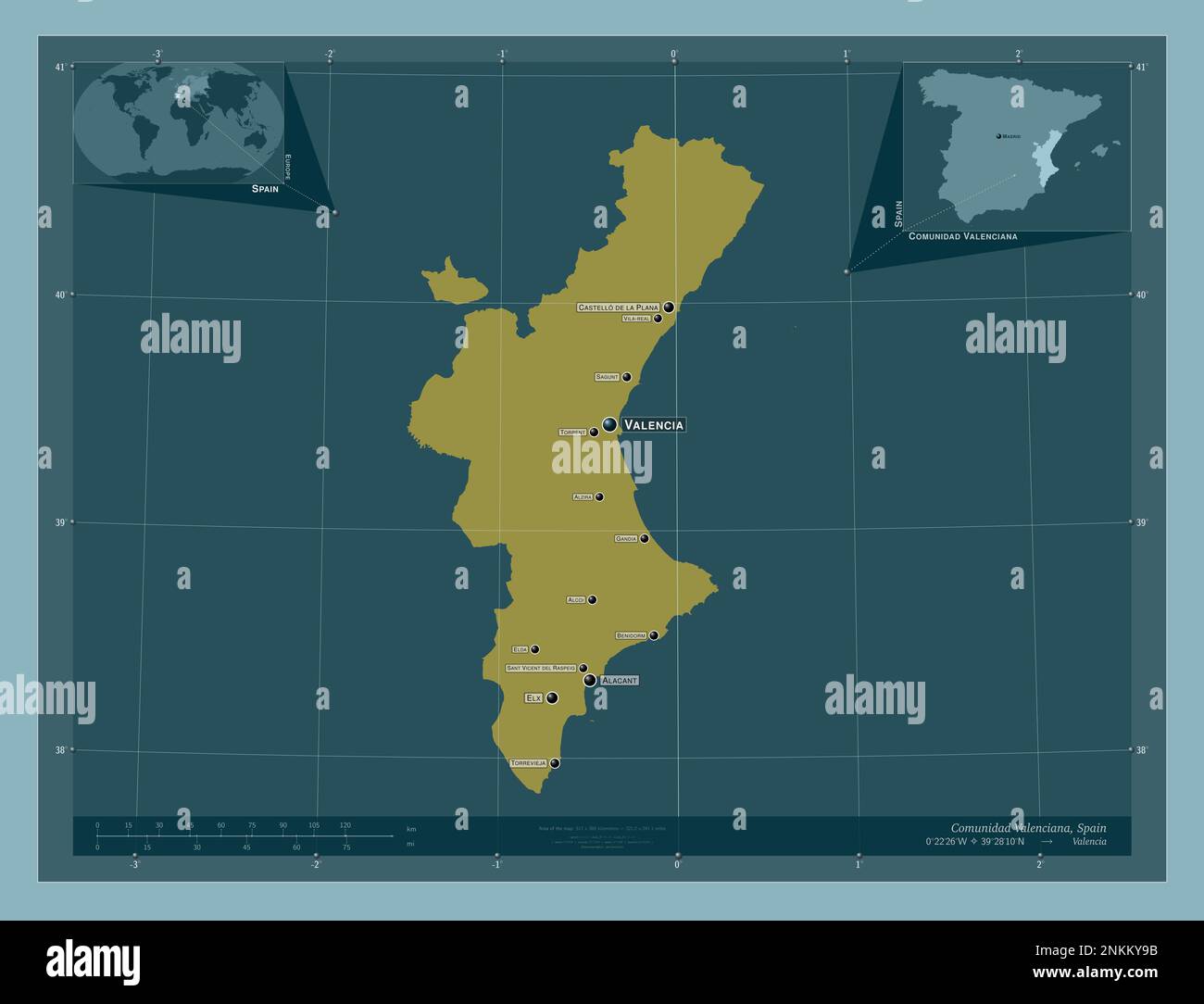 Comunidad Valenciana, autonomous community of Spain. Solid color shape ...