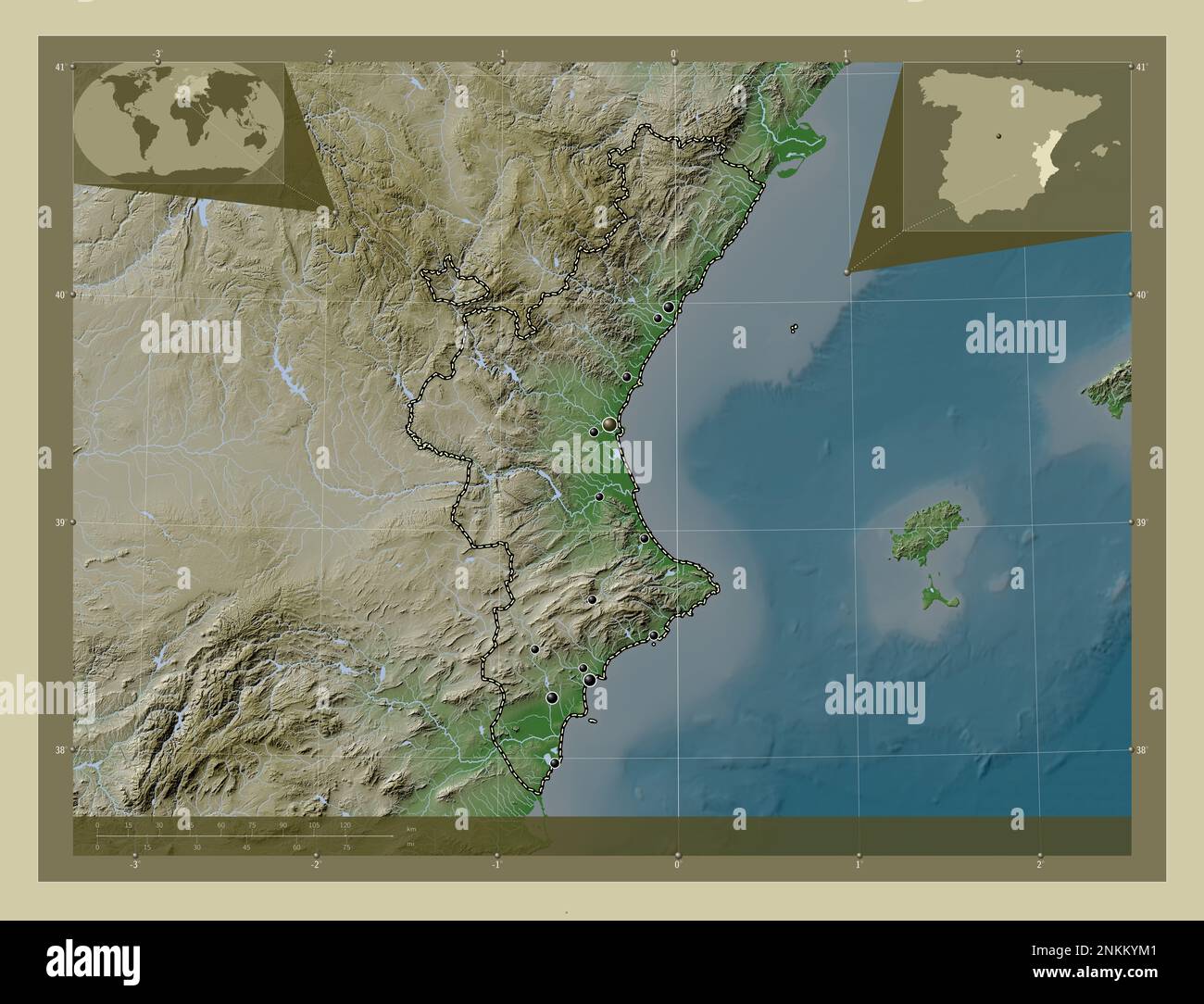 Comunidad Valenciana, autonomous community of Spain. Elevation map ...