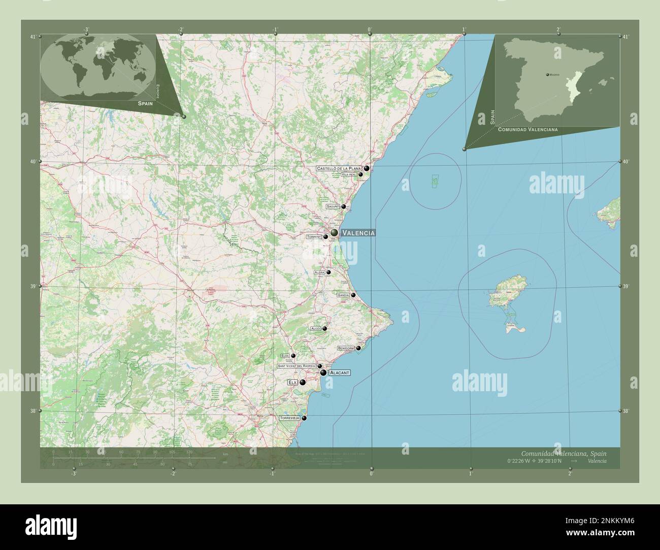 Comunidad Valenciana, autonomous community of Spain. Open Street Map ...