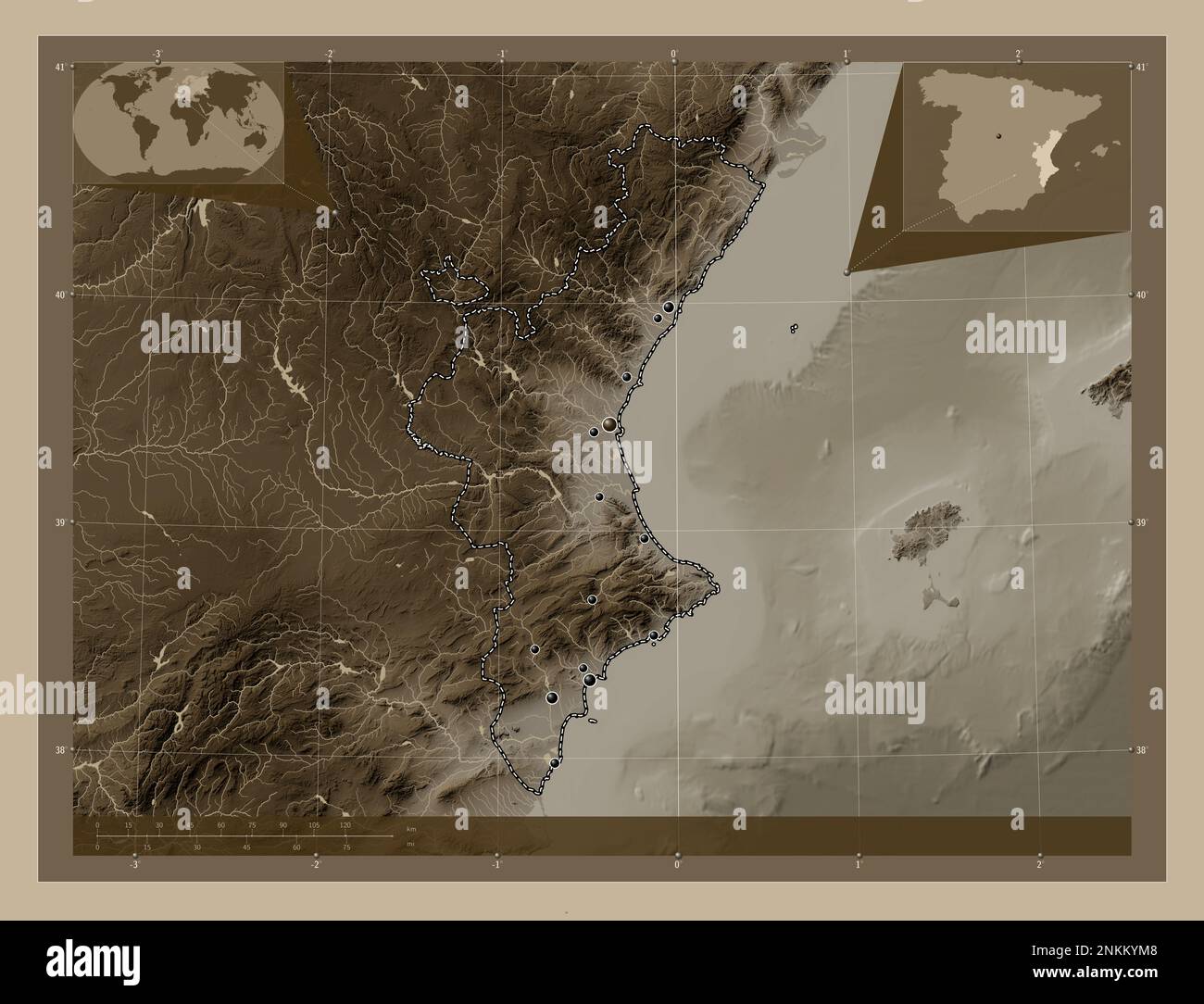Comunidad Valenciana, autonomous community of Spain. Elevation map ...