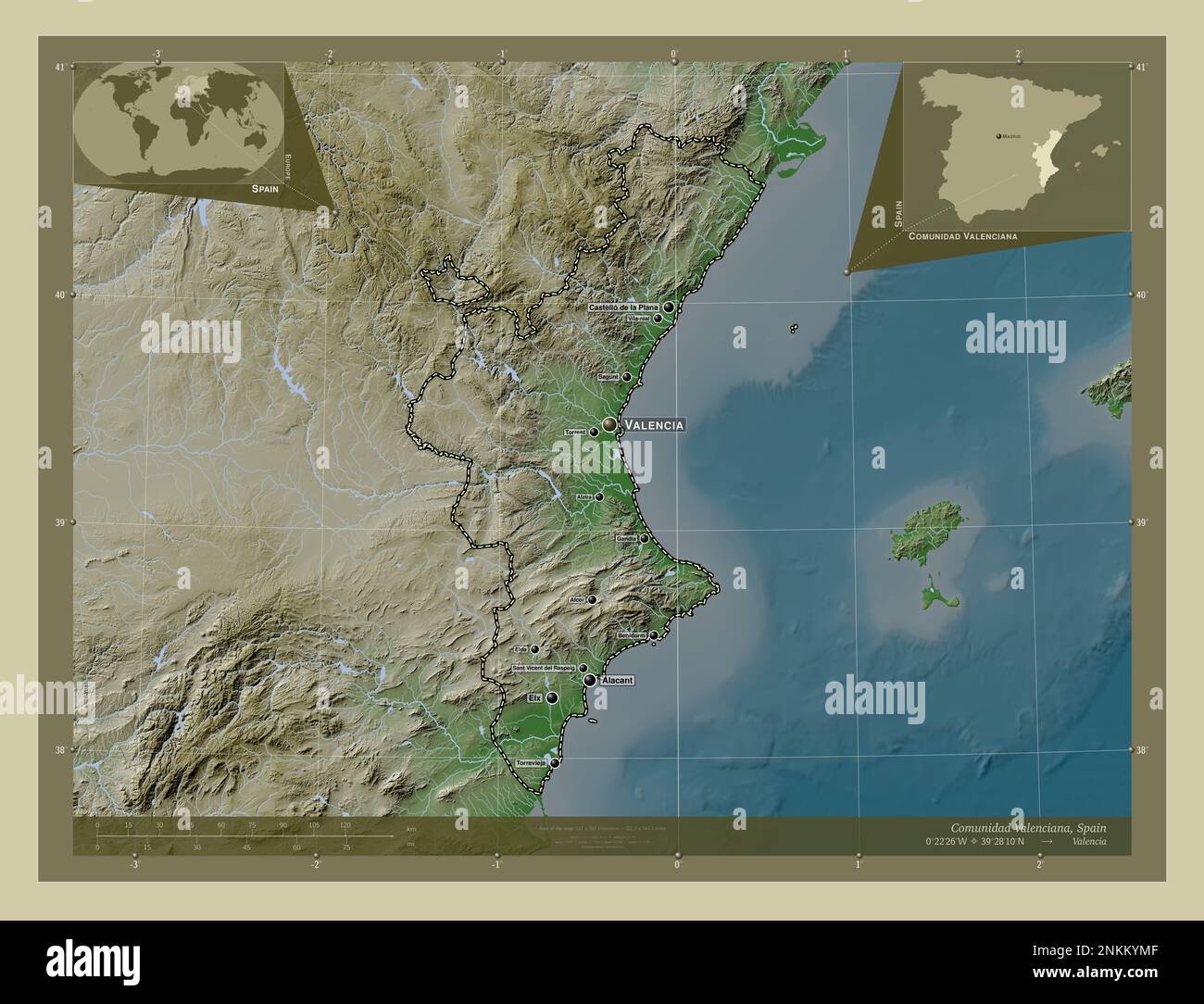 Comunidad Valenciana, autonomous community of Spain. Elevation map ...