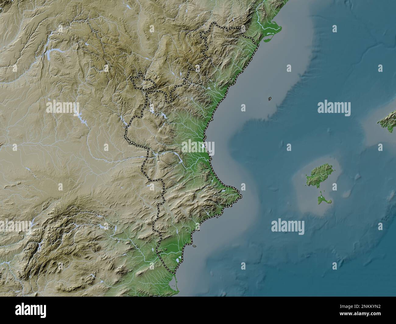 Comunidad Valenciana, autonomous community of Spain. Elevation map ...