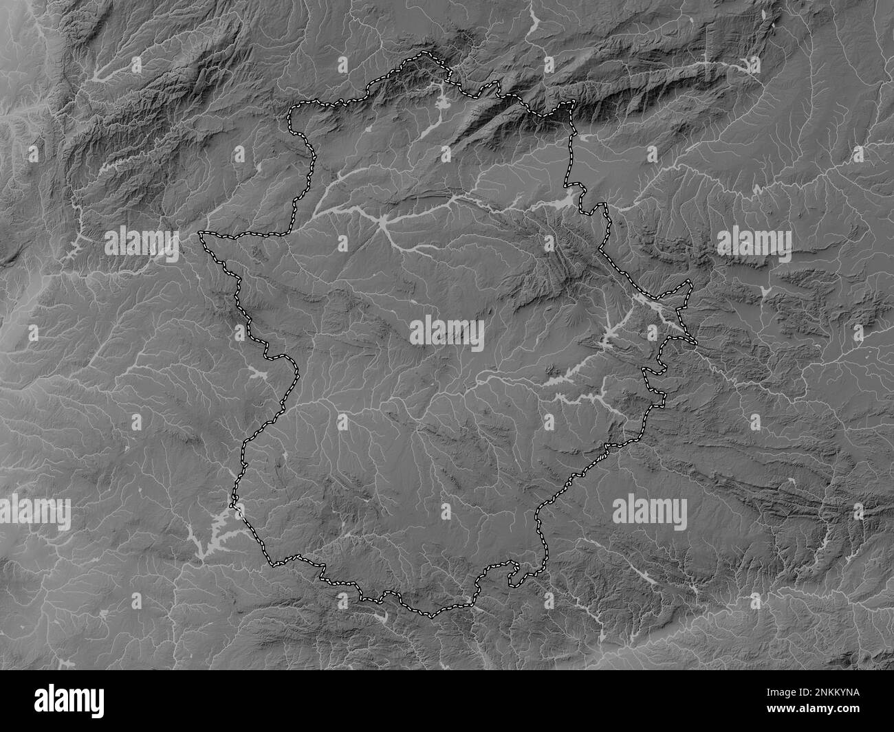 Extremadura, autonomous community of Spain. Grayscale elevation map ...