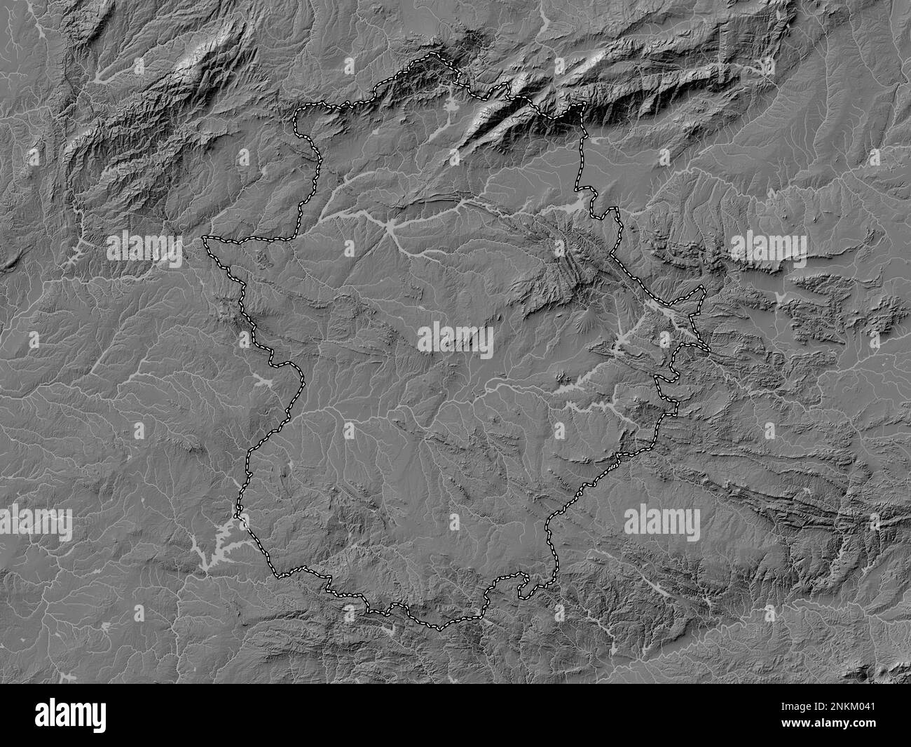 Extremadura, autonomous community of Spain. Bilevel elevation map with ...