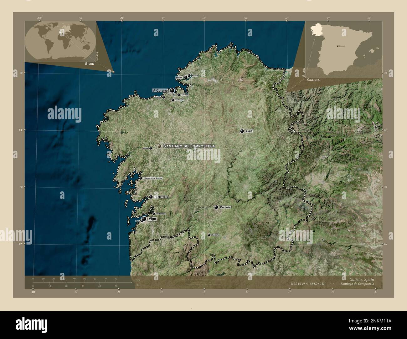 Galicia, autonomous community of Spain. High resolution satellite map ...