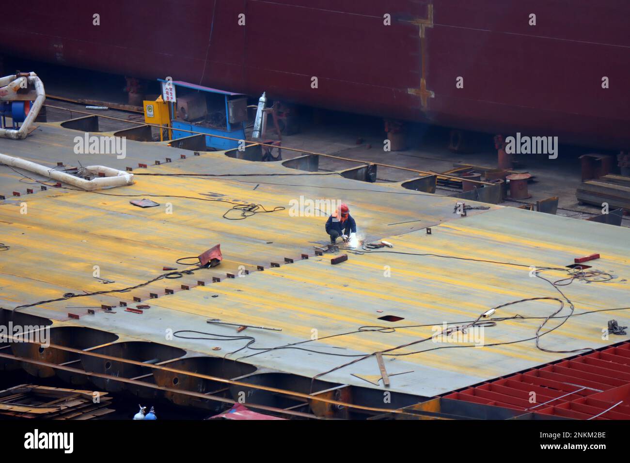Aerial photo shows workers are busy working at a shipbuilding base in ...