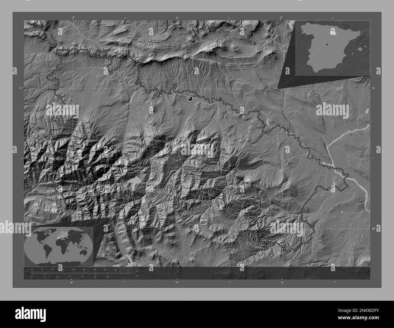 La Rioja, autonomous community of Spain. Bilevel elevation map with ...