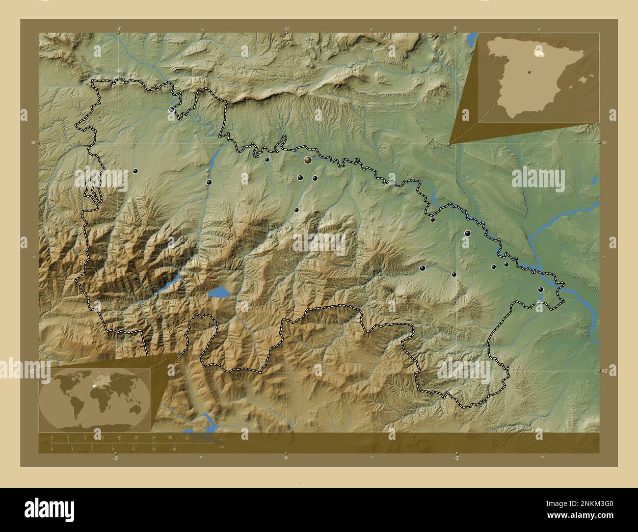 La Rioja, autonomous community of Spain. Colored elevation map with ...