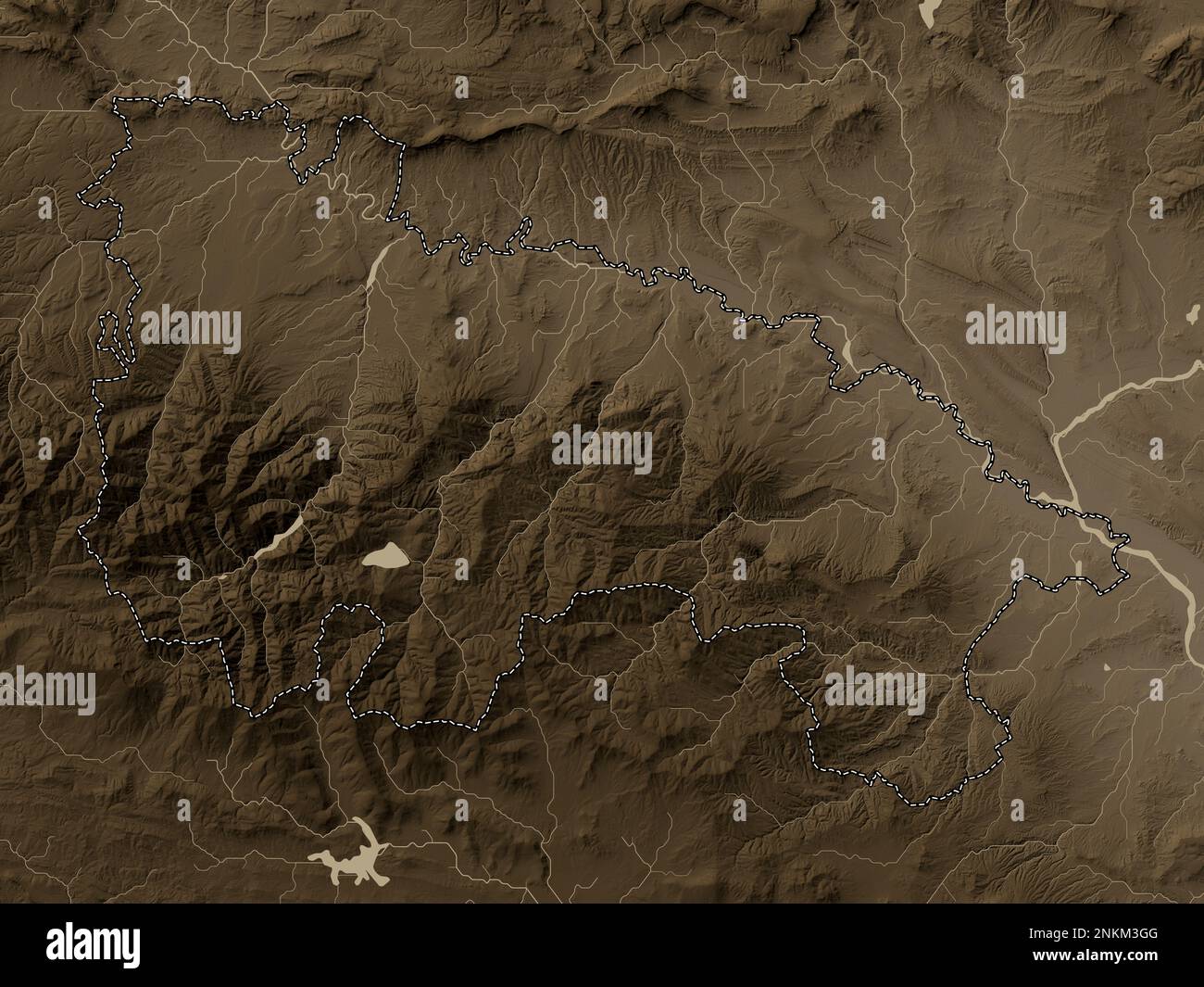 La Rioja, autonomous community of Spain. Elevation map colored in sepia ...