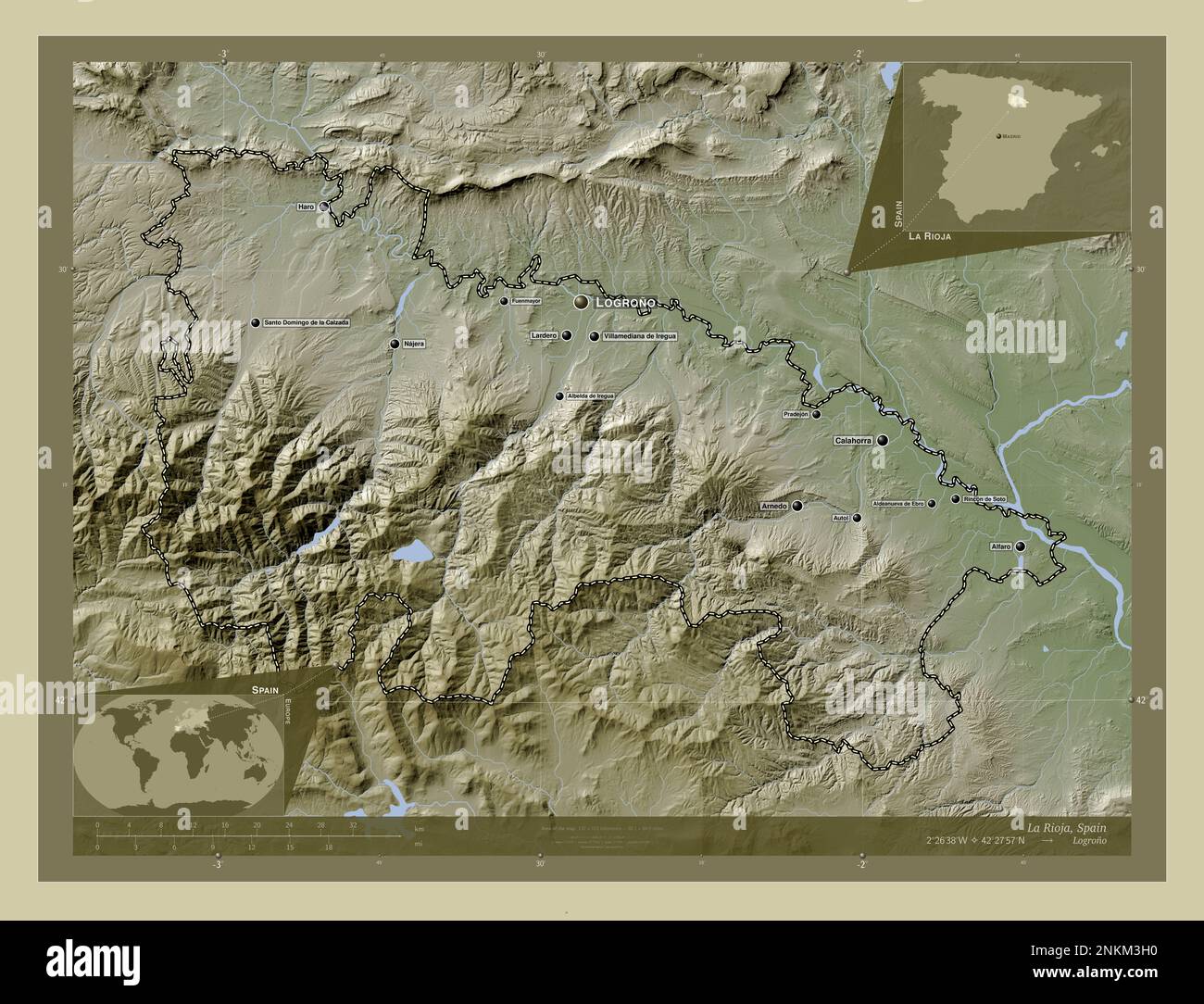 La Rioja, autonomous community of Spain. Elevation map colored in wiki ...