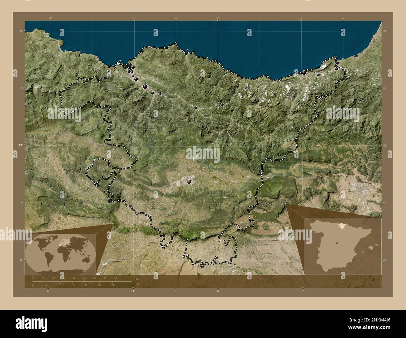 Pais Vasco, autonomous community of Spain. Low resolution satellite map ...