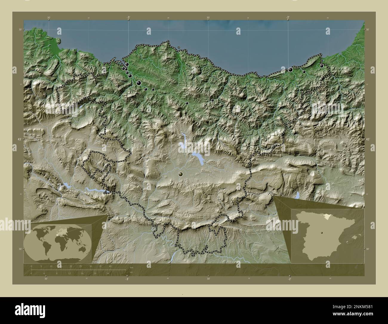 Pais Vasco, autonomous community of Spain. Elevation map colored in ...