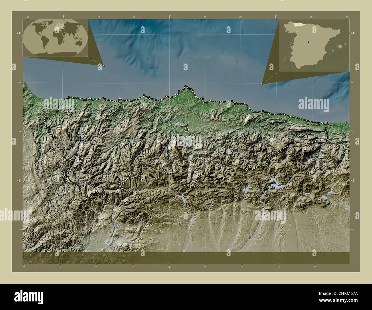 Principado de Asturias, autonomous community of Spain. Elevation map ...