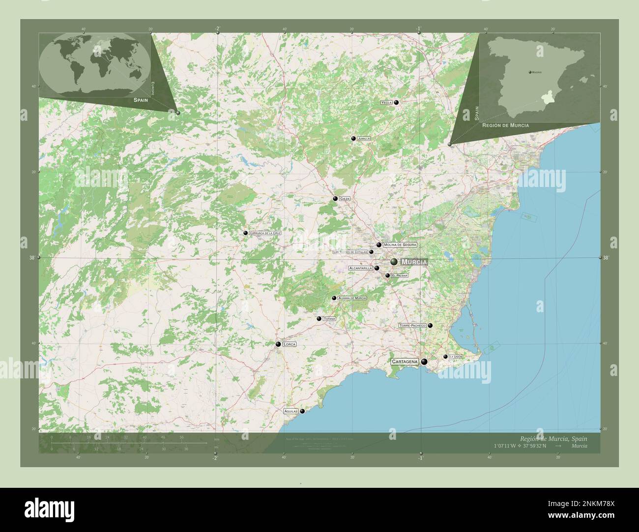 Region de Murcia, autonomous community of Spain. Open Street Map ...
