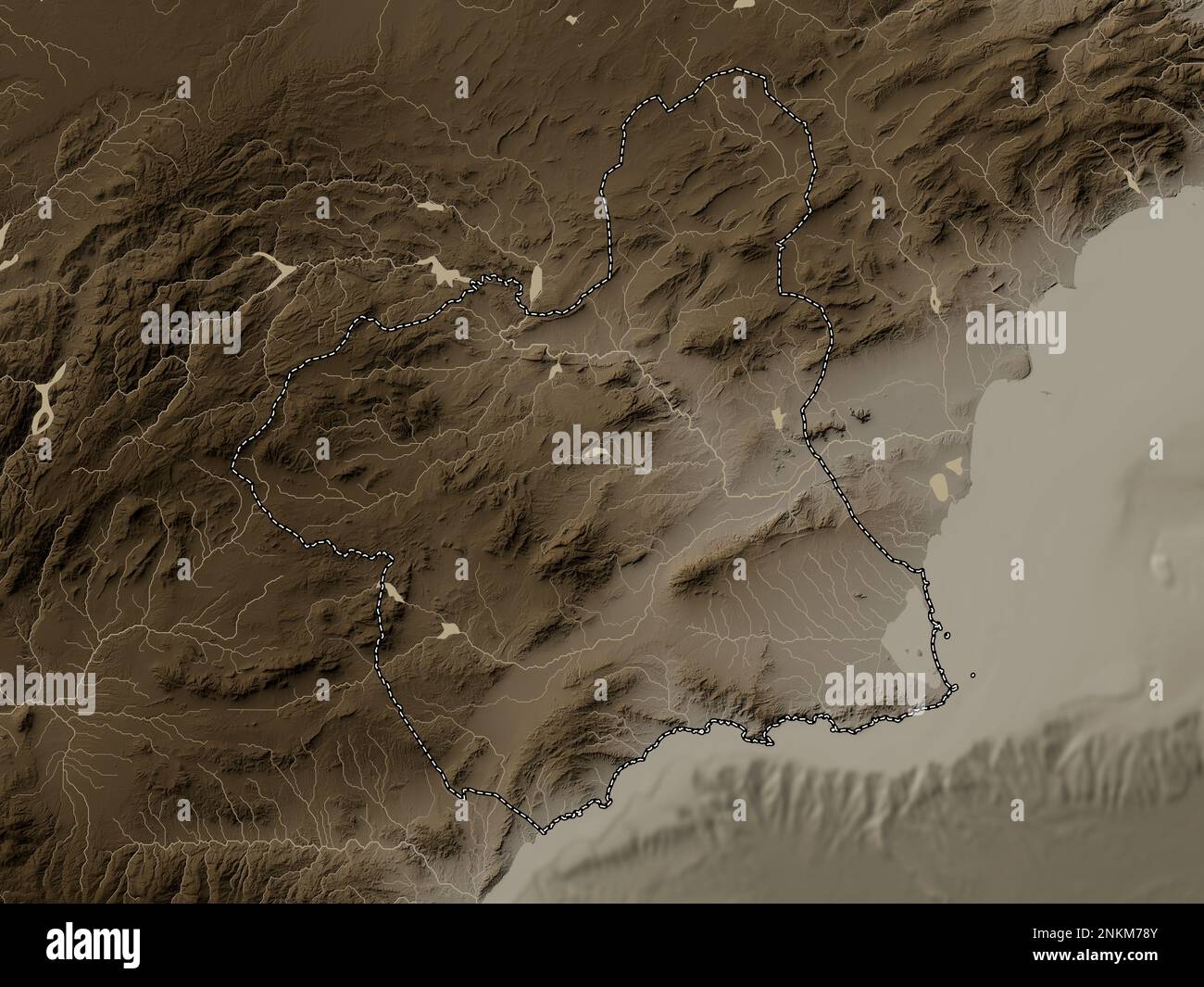 Region de Murcia, autonomous community of Spain. Elevation map colored ...