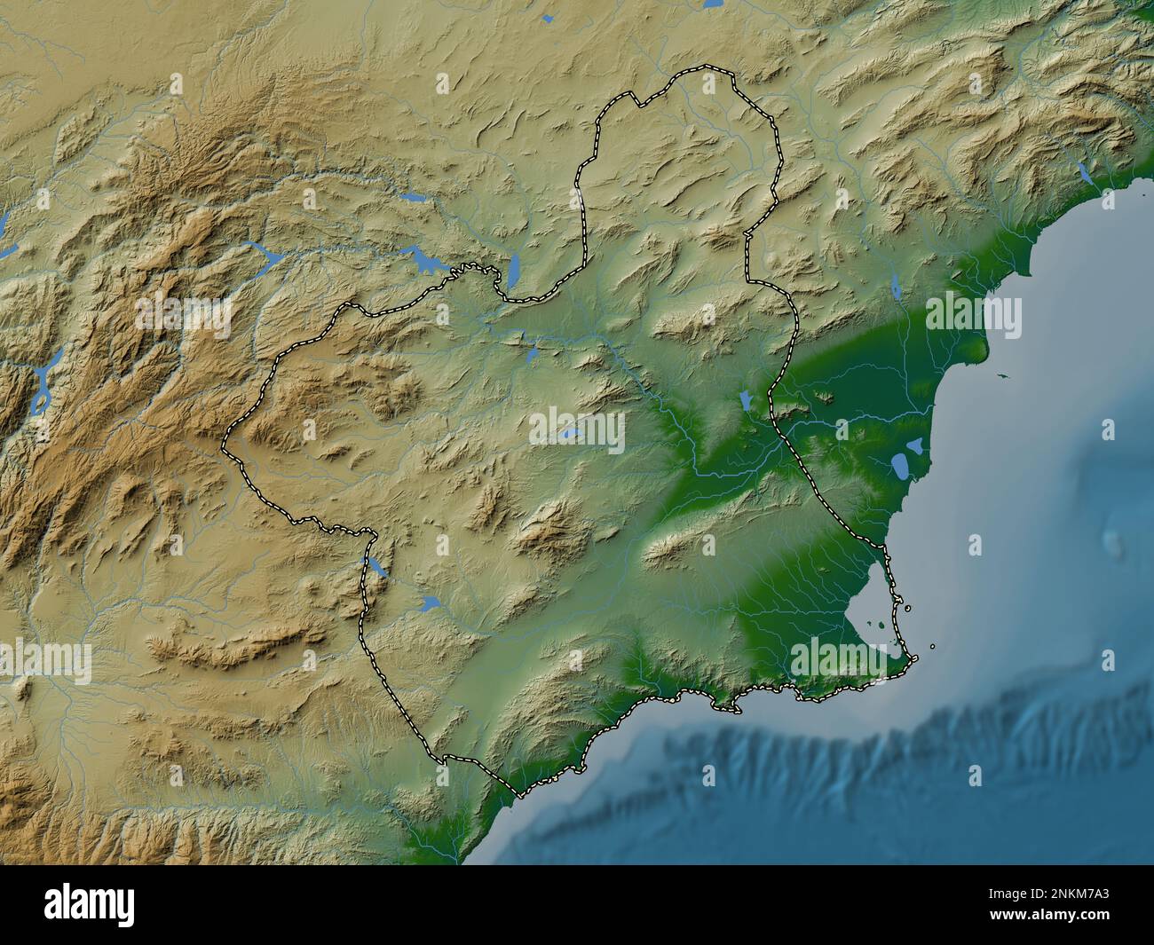 Region de Murcia, autonomous community of Spain. Colored elevation map ...