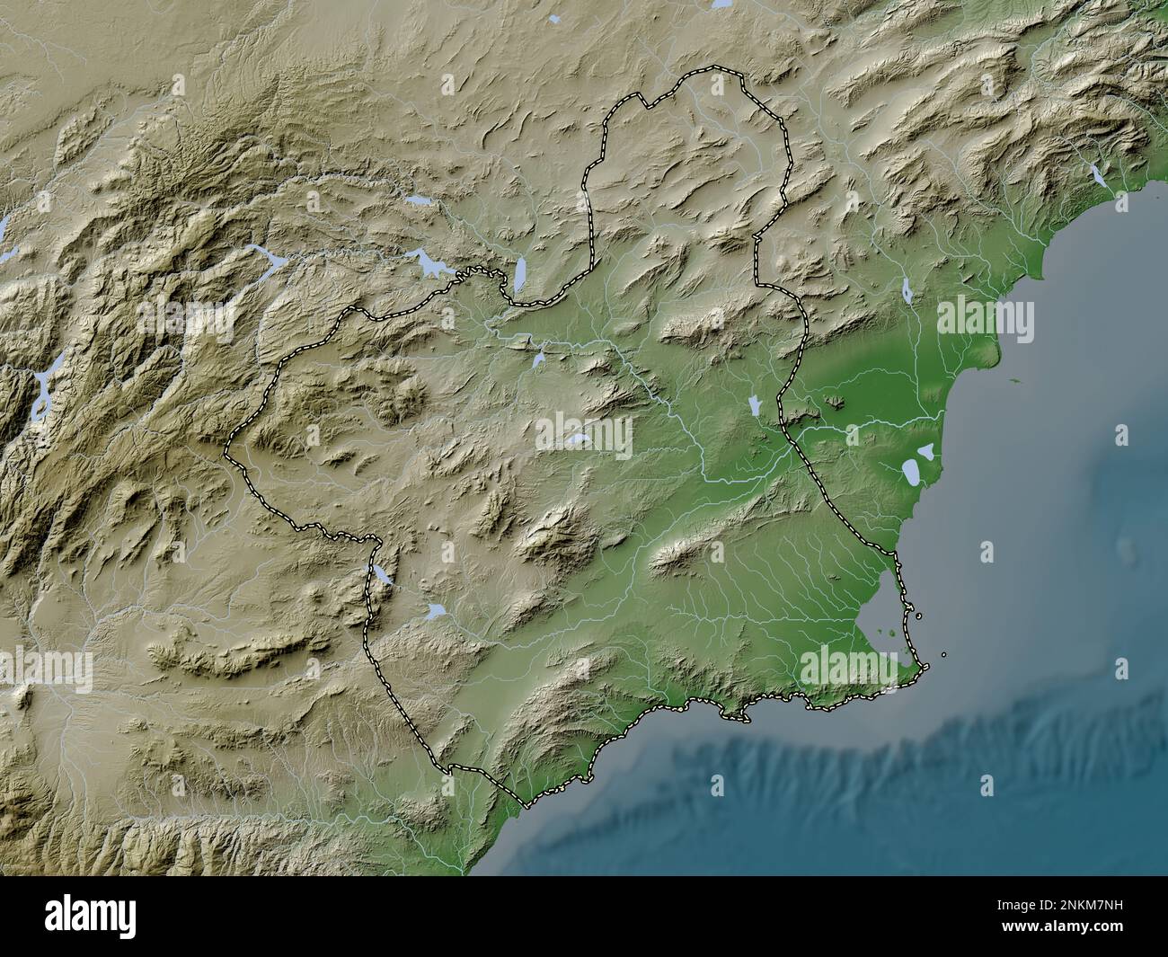 Region de Murcia, autonomous community of Spain. Elevation map colored ...
