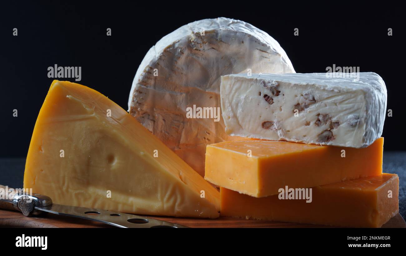 Various types of cheese, hard-cheese, soft-cheese, emmental Stock Photo ...
