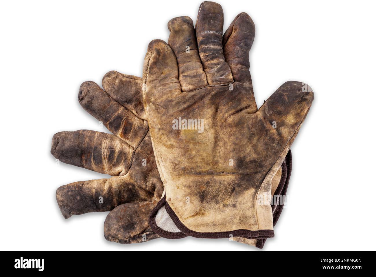 old work gloves on a white background Stock Photo - Alamy