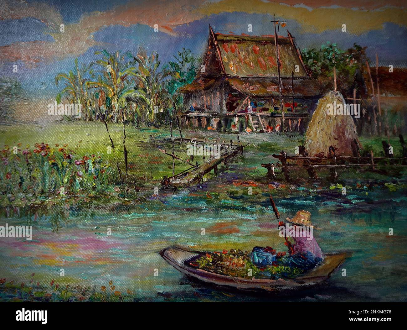Art painting oil color rural life thailand , , Countryside , local way ...