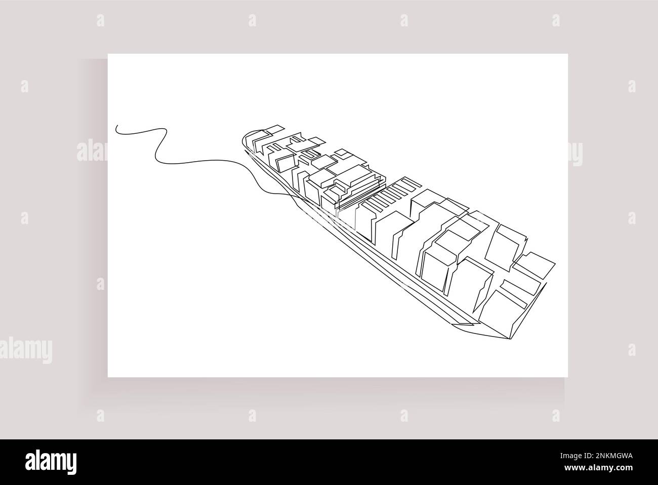 big ship trade transport container sea ocean one line drawing Stock ...