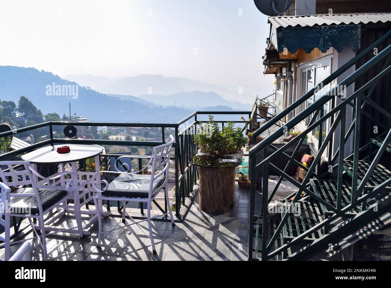 Early morning view of Modern rooftop restaurant at Kasauli, Himachal ...