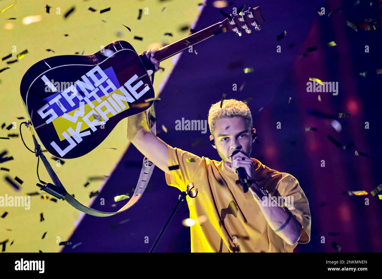 Winner Malik Harris performs his song 'Rockstars' at the German ...