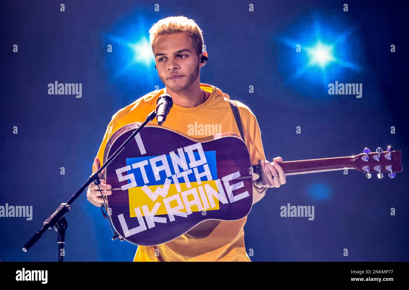 Winner Malik Harris performs his song 'Rockstars' at the German ...