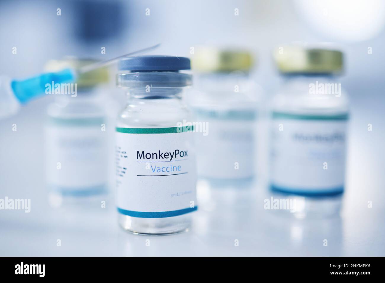 Monkeypox vaccine, backgrounds and injection vial for medicine, safety ...