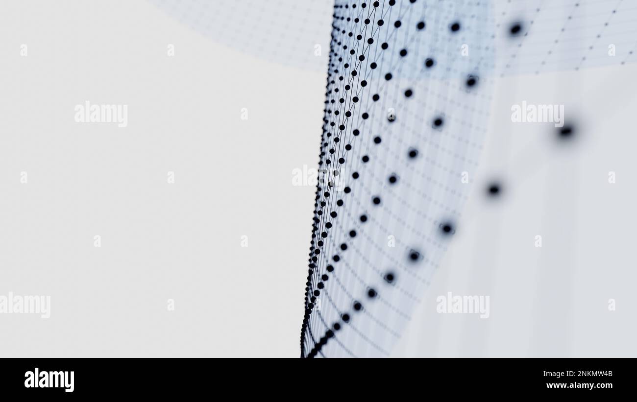 Matrix of abstract geometry with blue lines and dots waving and ...