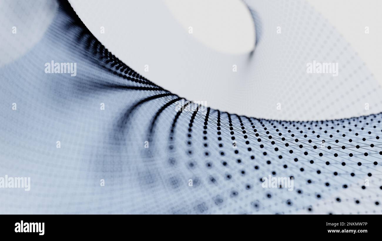 Matrix of abstract geometry with blue lines and dots waving and ...