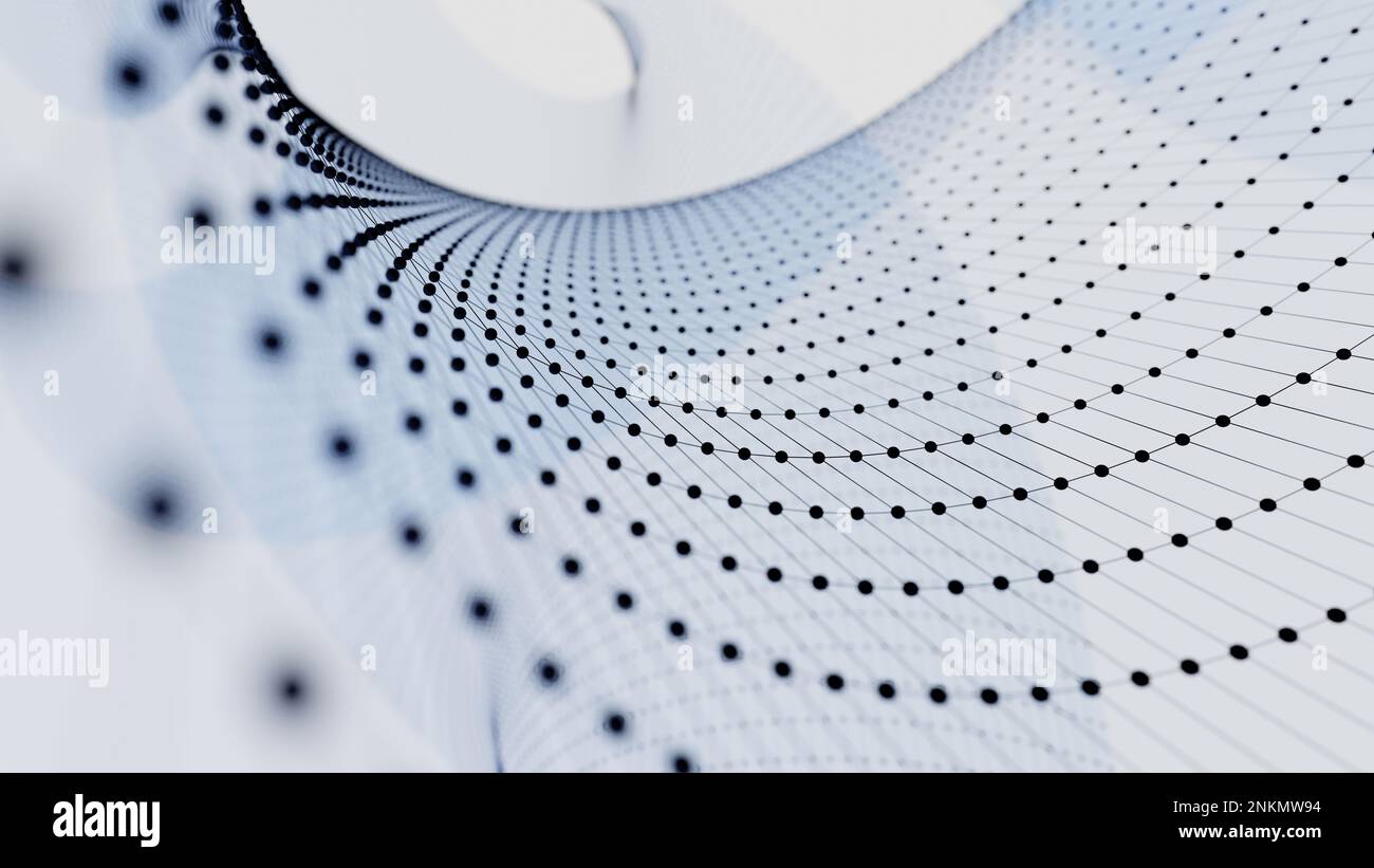 Matrix of abstract geometry with blue lines and dots waving and ...