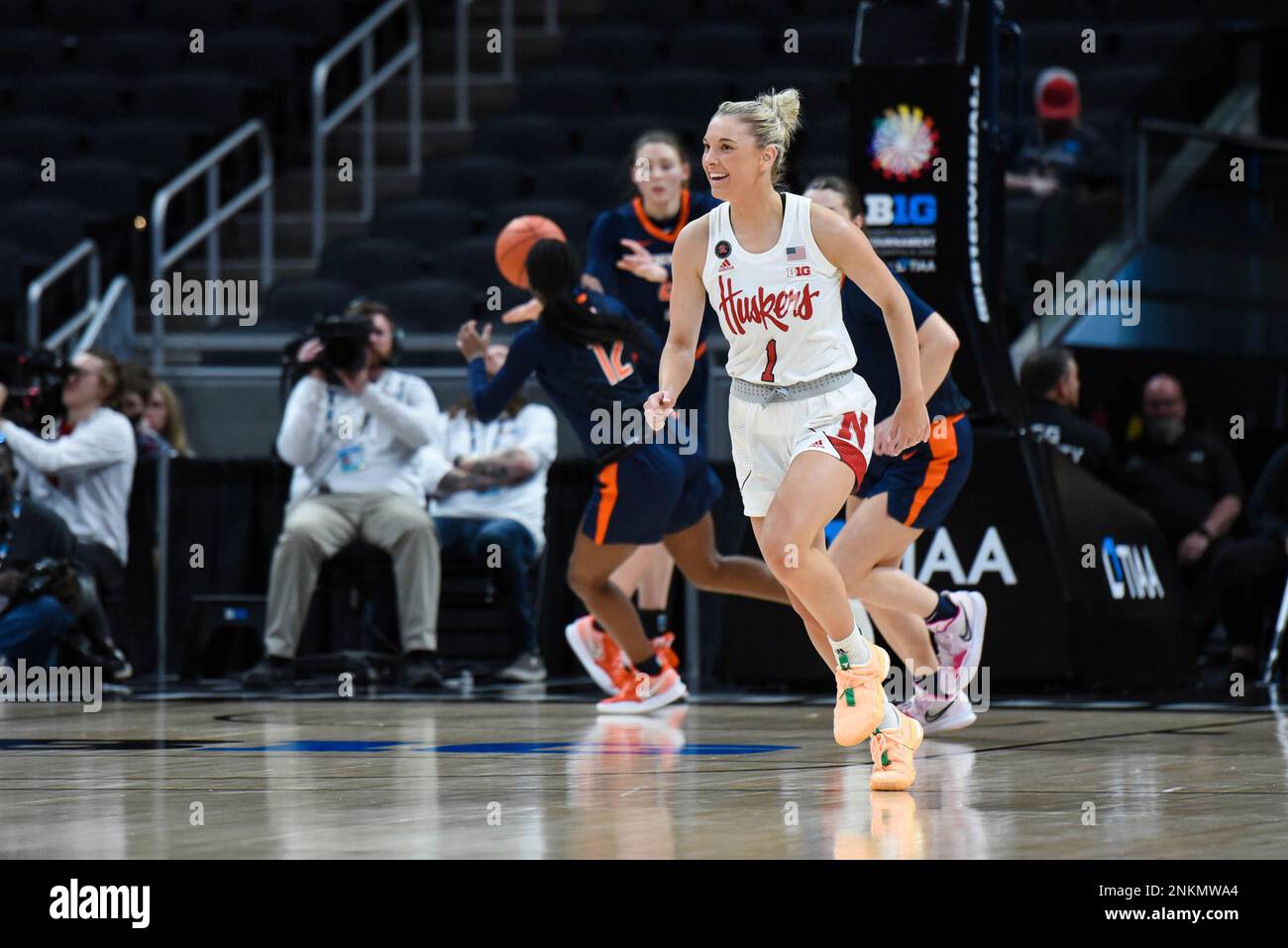 INDIANAPOLIS, IN - MARCH 03: Nebraska guard Jaz Shelley (1) smiles ...